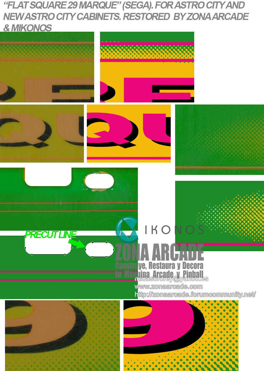 "FLAT SQUARE 29 MARQUEE BILLBOARD UPPER CQN-1104" (SEGA) for New / Astro City Cabinets. Restored ...